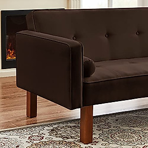 FULife Convertible Loveseat Sofa Bed Sleeper Daybed,Modern Upholstered Folding Recliner,Small Futon Sofá,2 Seaters Couches with Two Pillows for Living Room/Office/Aparment/Place, Brown 74.4" w