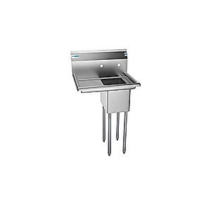 KoolMore 1 Compartment Stainless Steel Commercial Kitchen Prep & Utility Sink with Drainboard - Bowl Size 10" x 14" x 10", Silver, SA101410-12L3