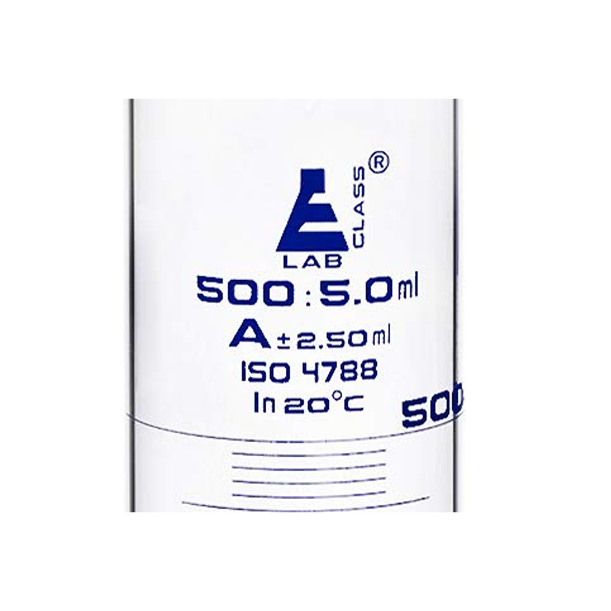 EISCO Graduated Cylinder, 500ml - Class A Tolerance ±2.50ml - Round Base - Blue Graduations - Borosilicate 3.3 Glass