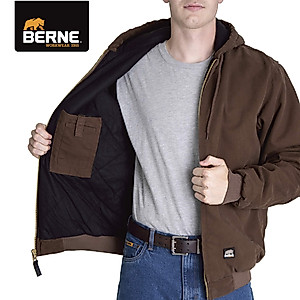 Berne Men's Highland Washed Hooded Jacket, Medium Regular, Bark