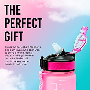 Mayim 32 oz Water Bottles with Times to Drink and Straw, Motivational Water Bottle with Time Marker, Leakproof & BPA Free, Drinking Sports Water Bottle for Fitness, Gym & Outdoor (Pink & Teal)