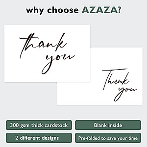AZAZA 50 PK Thank You Cards with Envelopes Chic Liners, Minimalistic Thank You Notes 4x6 Inch, Green Thank You Cards with Envelopes for Wedding, Baby Shower, Graduation