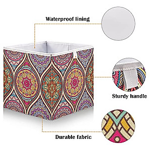Kigai Bohemian Mandala Cube Storage Bins - 11x11x11 In Large Foldable Storage Basket Fabric Storage Baskes Organizer for Toys, Books, Shelves, Closet, Home Decor