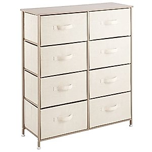 mDesign 38.31" High Steel Frame/Wood Top Storage Dresser Furniture Unit with 8 Removable Fabric Drawers - Large Bureau Organizer for Bedroom, Living Room, or Closet - Lido Collection, Cream/Gold
