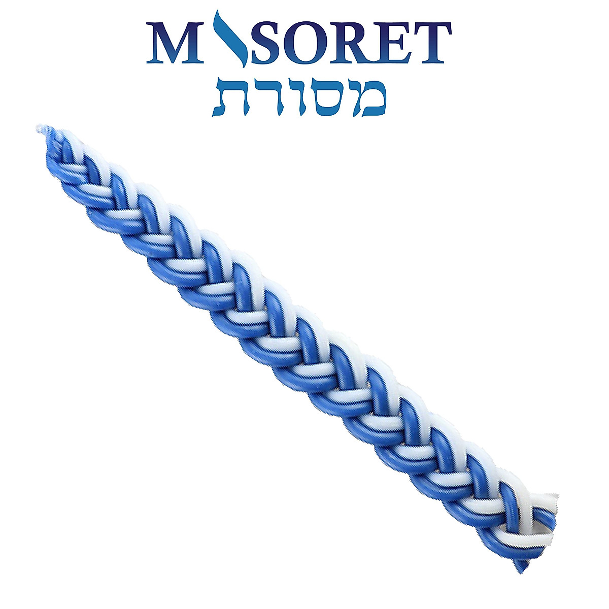 Masoret Set: Blue Havdalah Candle 11.8" with Glass Besamim Holder 2.4" 1.6" with Laser-Cut Plaque