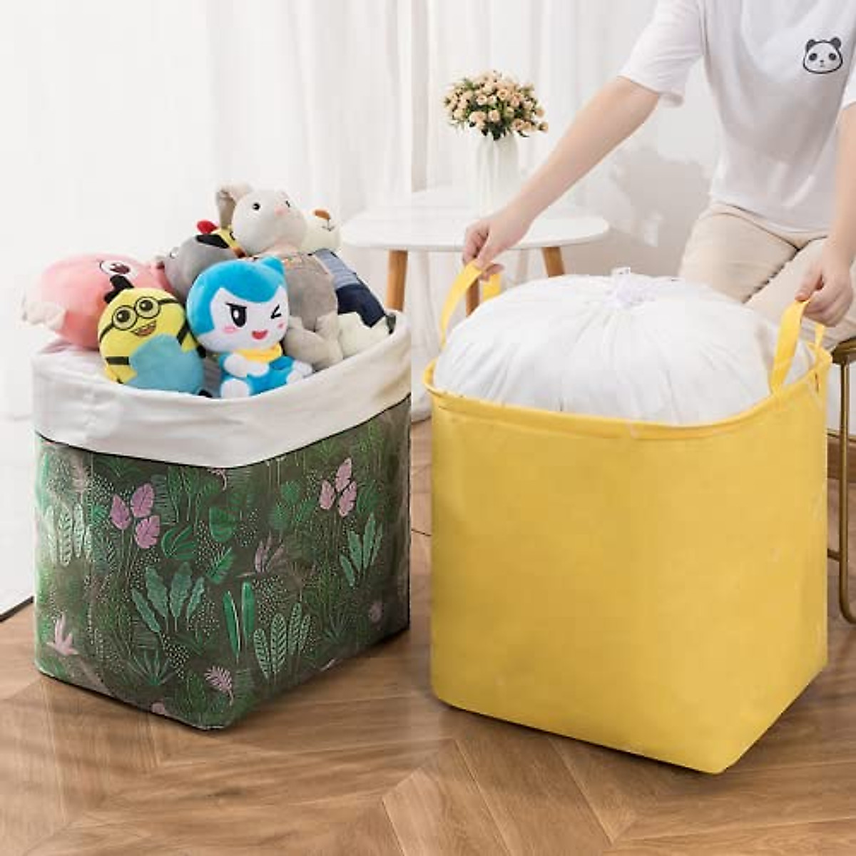 40L Laundry Basket, 100L Storage Bin, Collapsible Canvas Clothes Hamper, Closet Toy Organizer (Orange Strawberry Set)