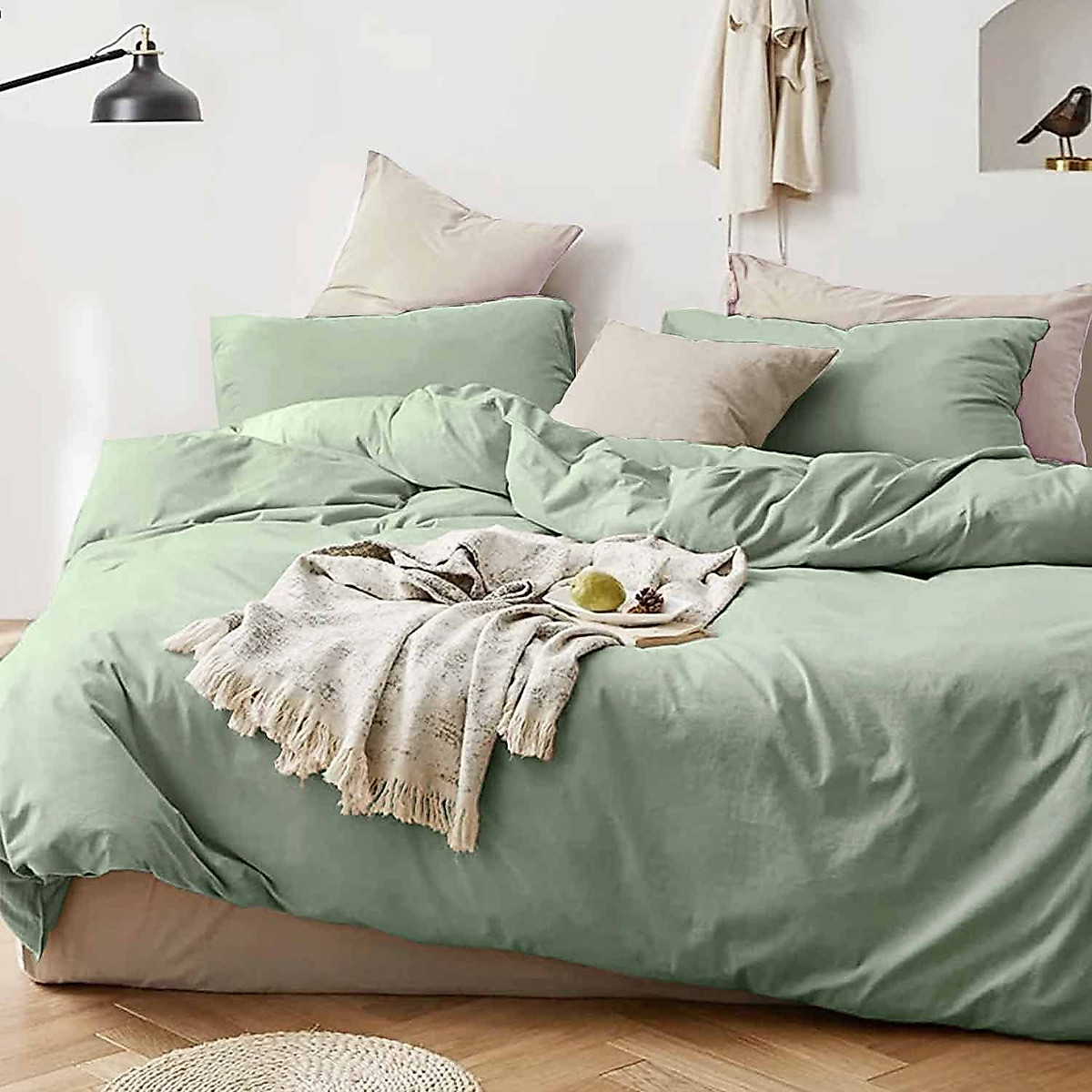KimLuxz Sage Green Duvet Cover Full Size 3 Pieces, Soft & Lightweight Light Green Quilt Cover Set - 1 Neutral Duvet Cover with Zipper (80x90) and 2 Pillowcases for Women Men