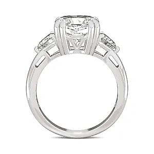 Charles & Colvard Created Moissanite 9.5mm Cushion Cut Three Stone Engagement Ring for Women | 5 cttw DEW | Lab Grown | Solid 14K White Gold with Rhodium | Size 7