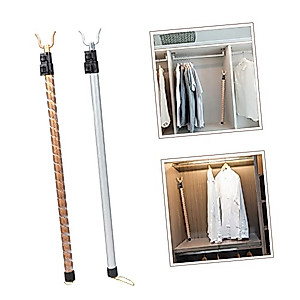 OKUMEYR 2pcs Stainless Steel Toilet Paper Holder Out Door Curtains Blinds Curtains Adjustable Closet Pole Retractable Reach Stick Washing Line Clothes Reaching Pole Clothes Fork Rod CD