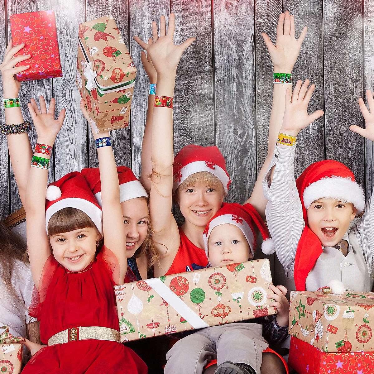 SYNARRY Christmas Slap Bracelets for Kids, Xmas Slap Wristbands Snap Bracelets Bulk with Santa Claus Reindeer, Christmas Party Favors Gift Bag Filler Christmas Stocking Stuffers Kids Christmas New Year Gifts 2023