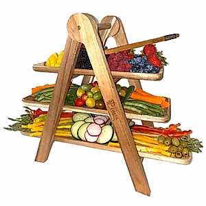 Paos- 3 Tier Acacia Wood Charcuterie Boards, serving tray, cheese board set, large charcuterie board set, house warming gifts new home, wedding registry items, housewarming gift wooden tray, wood tray