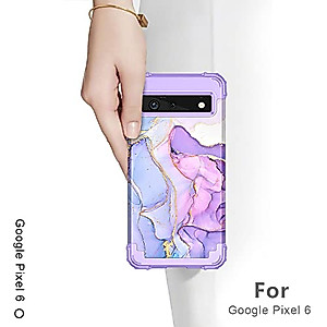 Hekodonk for Google Pixel 6 Case,Heavy Duty Shockproof Protection Hard Plastic+Silicone Rubber Hybrid 3 in 1 Drop Protective Case for Google Pixel 6 Purple Marble