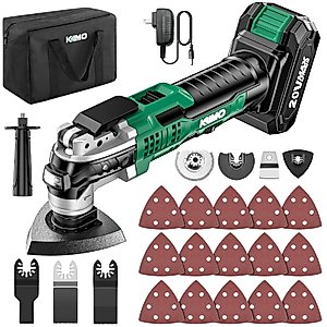 KIMO 20V Cordless Oscillating Tool Kit with 26-Pcs Accessories, Max 21000 OPM, 6 Variable Speed & 3° Oscillating Angle, Battery Powered Oscillating Multitool for Cutting Wood/Nail/Scraping/Sanding