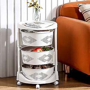 DYRABREST White Kitchen Storage Rack,3 Tier Rotating Vegetable Organizer with Lockable Casters,Floor-Standing Storage Rack,Household Storage Rack for Home Kitchen Bathroom Salon,White (3-Tier)