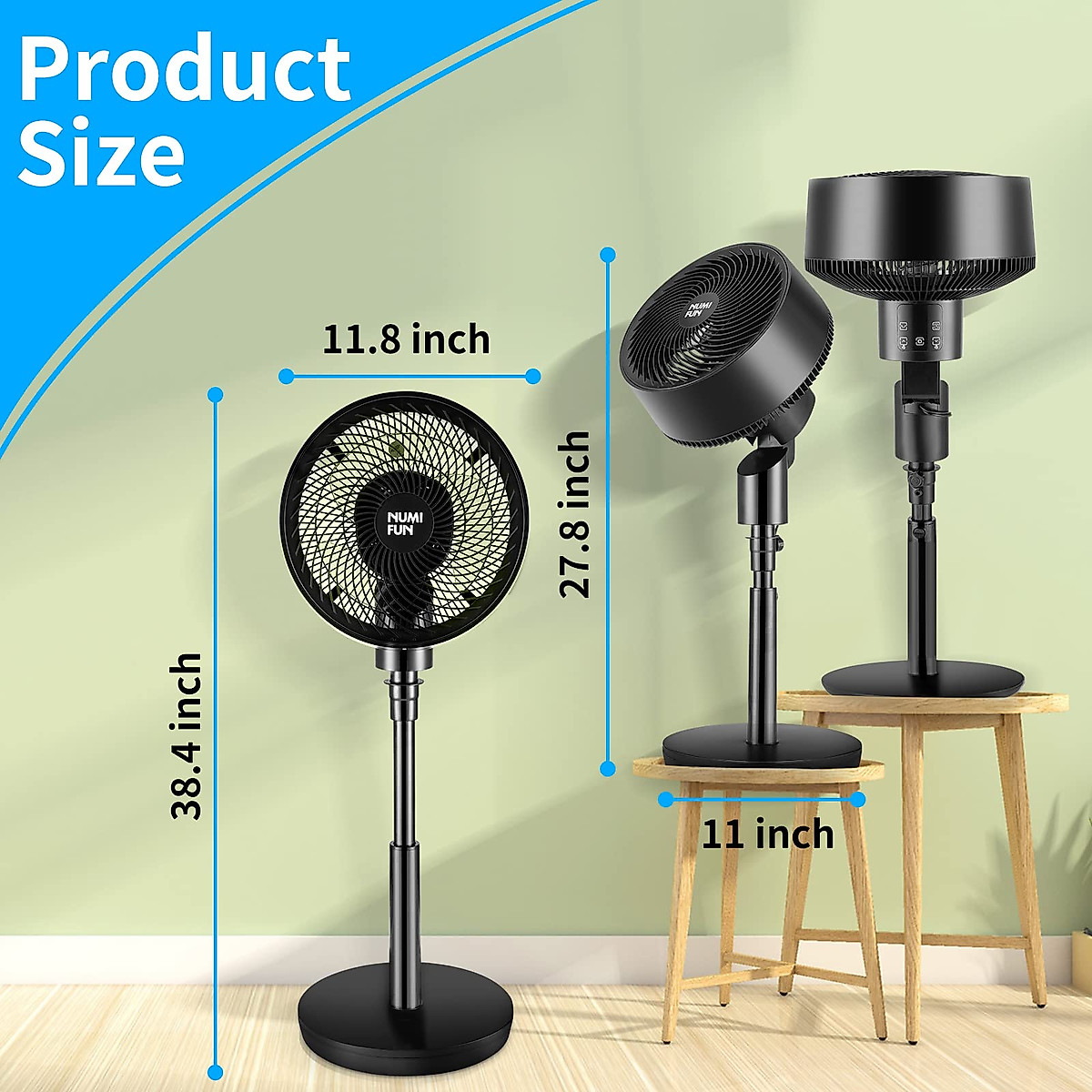 Air Circulator Fan Super Quiet with DC Motor Whole Room Oscillating Standing Floor Fan with Remote, 6 Adjustable Height, 3 Winds Mode, 12 Speeds & 90 Degree Pivoting Head For Bedroom Office Home