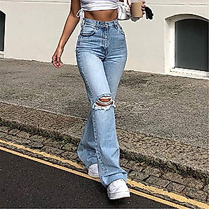 High Waisted Jeans for Women Baggy Fashion Casual Denim Jeans Stretch Distressed Trousers Daily Y2K Jeans for Teen Girls