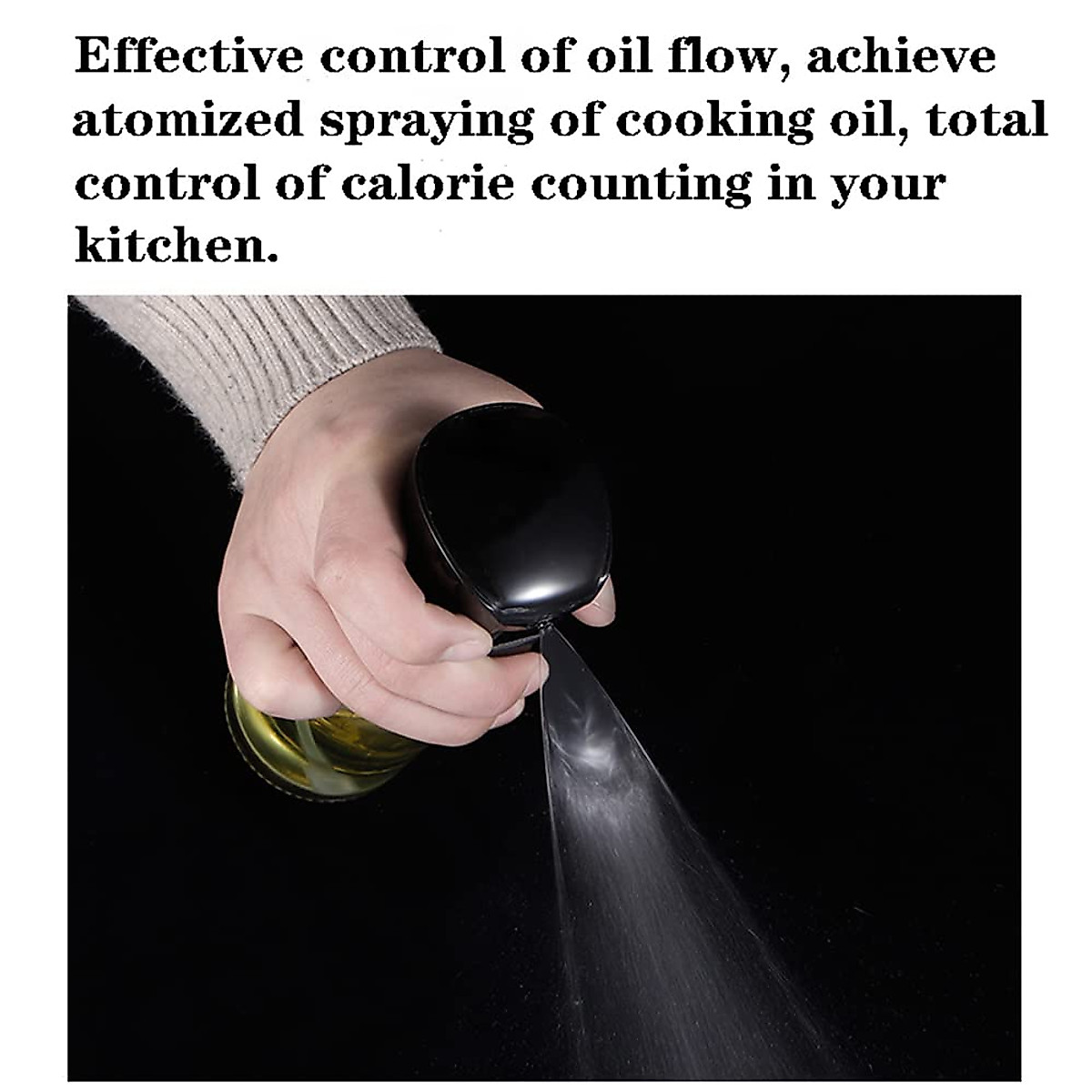 Oil Sprayer for Cooking, 200ml Olive Oil Sprayer Mister, Olive Oil Dispenser, Glass Olive Oil Spray Bottle, Kitchen Gadgets Accessories Canola Oil Spritzer for Salad Making, Baking Frying, BBQ (Black)