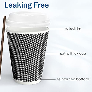 MRcup [40 Packs] 12oz Insulated Triple Wall Coffee Cups with Lids and Straws, PerfectTouch Leakfree Disposable Coffee Cups, Anti-slip Anti-spill Togo Hot & Cold Reusable Paper Cups, Colorful