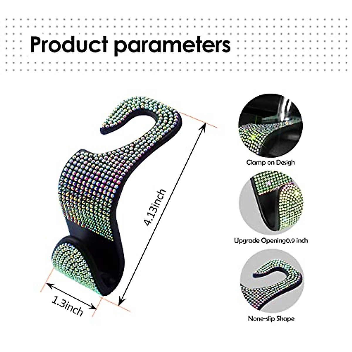 cueclue 2 PCS Car Seat Headrest Hook, Bling Rhinestone Car Storage Headrest Hanger Holder Hooks Organizer, Auto Back Seat Hangers Rear, Headrest Hooks for Purse Groceries Bag Handbag (Multicolour)