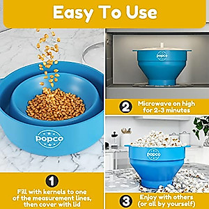 POPCO Silicone Microwave Popcorn Popper with Handles, Silicone Popcorn Maker, Collapsible Bowl Bpa Free and Dishwasher Safe - 15 Colors Available (Transparent Aqua)