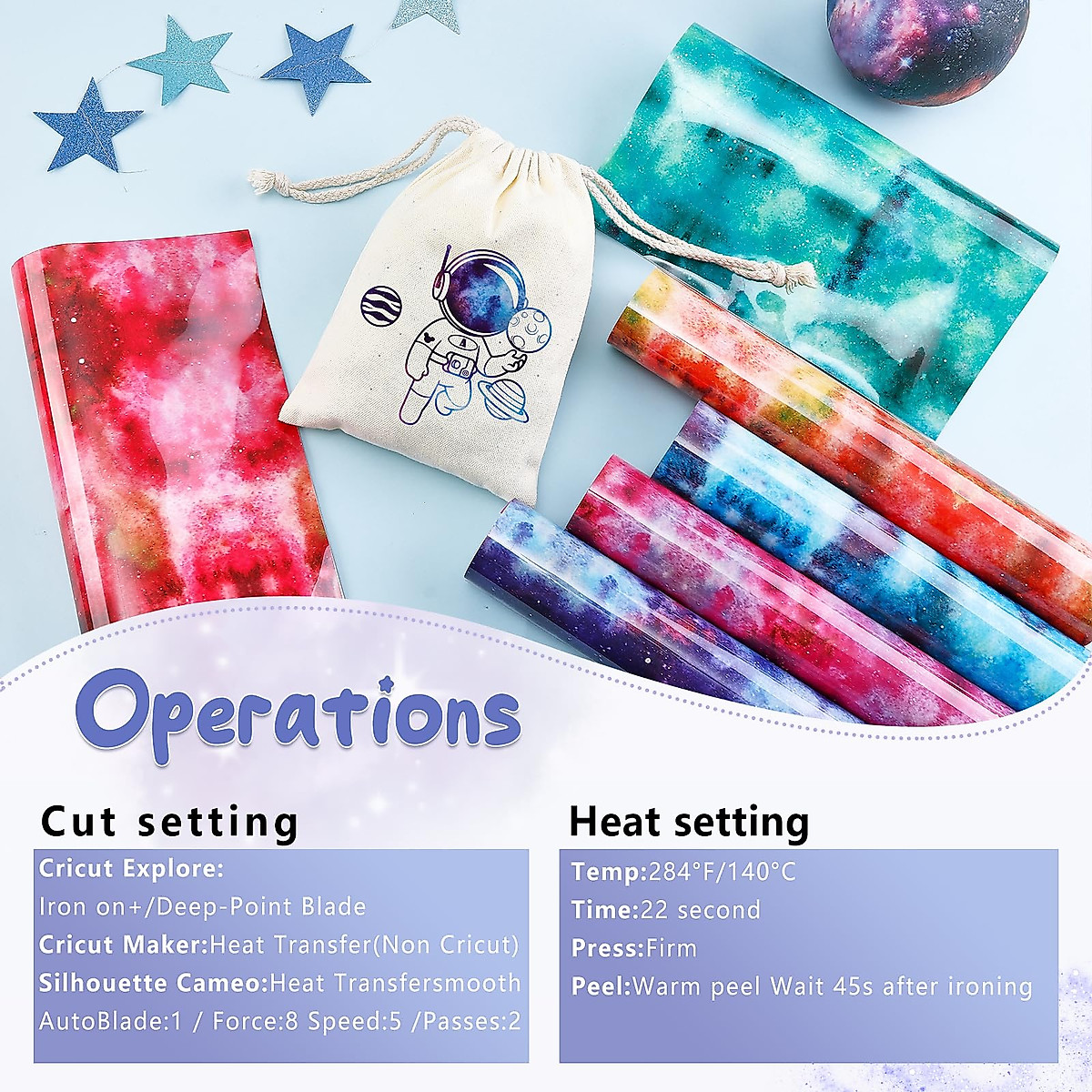 Tintnut Glow in Dark HTV Heat Transfer Vinyl - 12x10 inch 6 Sheets Luminous Color Changing Iron on Vinyl Galaxy HTV Vinyl for T-Shirts DIY Compatible with Cricut or Silhouette Cameo