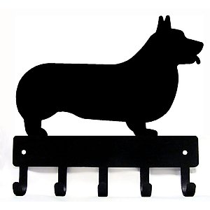 The Metal Peddler Corgi - Key Holder & Dog Leash Hanger for Wall - Large 9 inch Wide with 5 Hooks - Made in USA