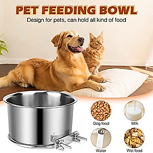Dog Food & Water Bowl, ShineMe 2 Pack Stainless Steel Pet Bowls for Dogs and Cats Hanging in Cage Crate Kennel, Non-Slip Metal Feeder for Medium and Large Pets (7.1 * 3.5” & 5.5 * 3.2”)