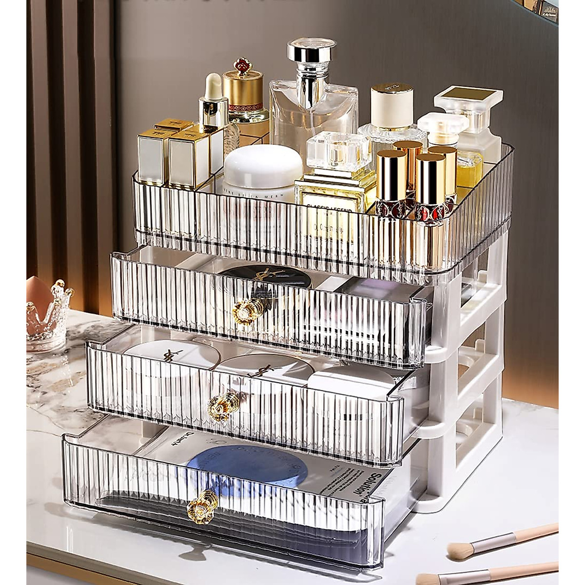 MIUOPUR Makeup Organizer with 3 Large Drawers, Countertop Organizer for Cosmetics, Ideal for Bathroom and Bedroom Vanity Countertops, Desk Storage Holder for Lipstick, Brushes and Nail Polish