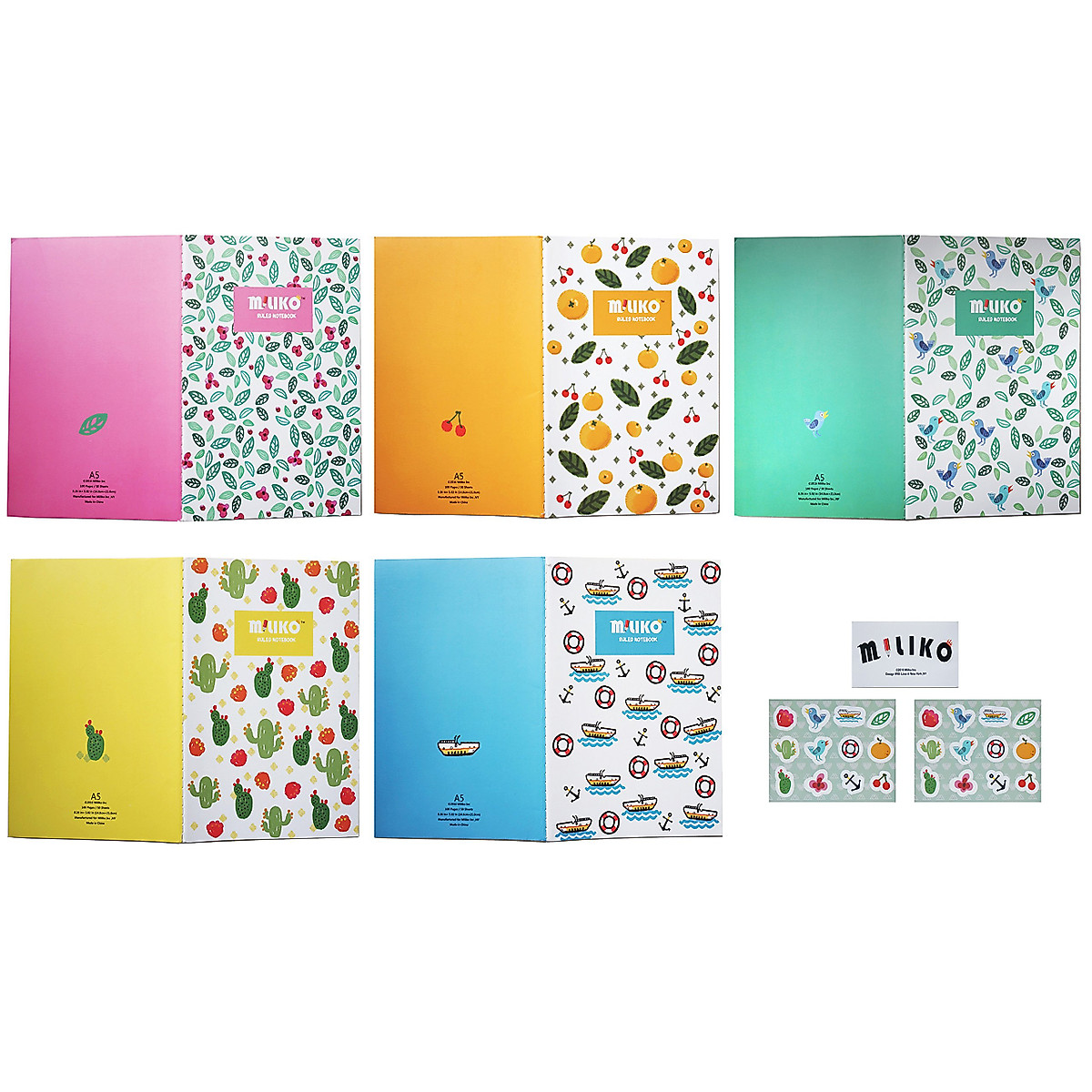 MILIKO A5 Color Series Softcover Notebook/Journal/Diary Set, 5 Unique Design 8mm Ruled Notebooks per pack-50 Sheets/100 Pages