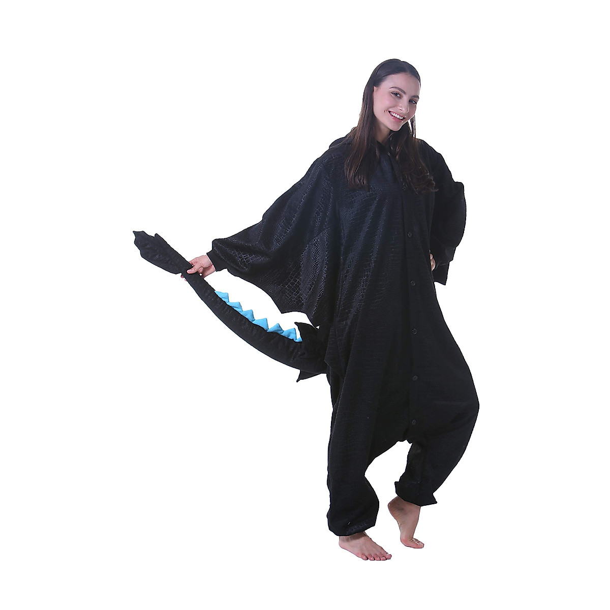 DarkCom Unisex Adult Animal Halloween Costume Cosplay Black Dragon Onesie One Piece Christmas Pajamas Sleepwear X-Large