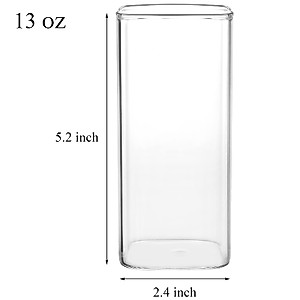 Coloch 6 Pack 13 Oz Drinking Glasses, Square Highball Water Glasses Thin Glass Tumbler Bar Glassware for Wine, Cocktail, Coffee, Milk, Lead-Free Dishwasher Safe