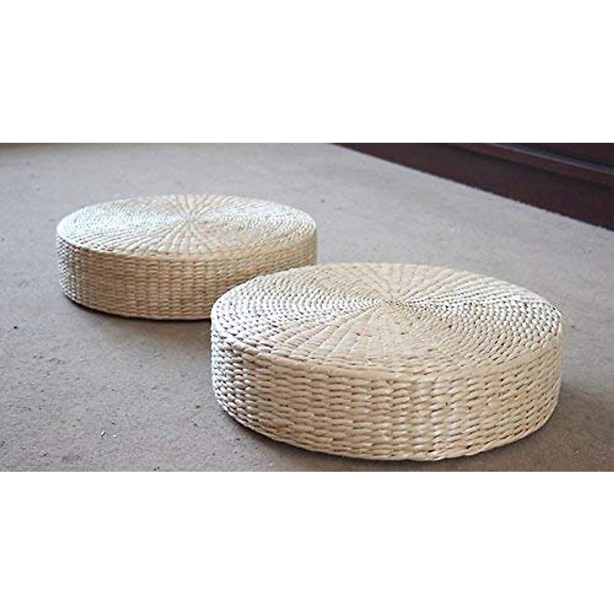 MAHAO Japanese Style Handcrafted Eco-Friendly Padded Knitted Straw Flat Seat Cushion,Hand Woven Tatami Floor Cushion Corn Maize Husk (Dia50cm/19.7" x 10cm/4")