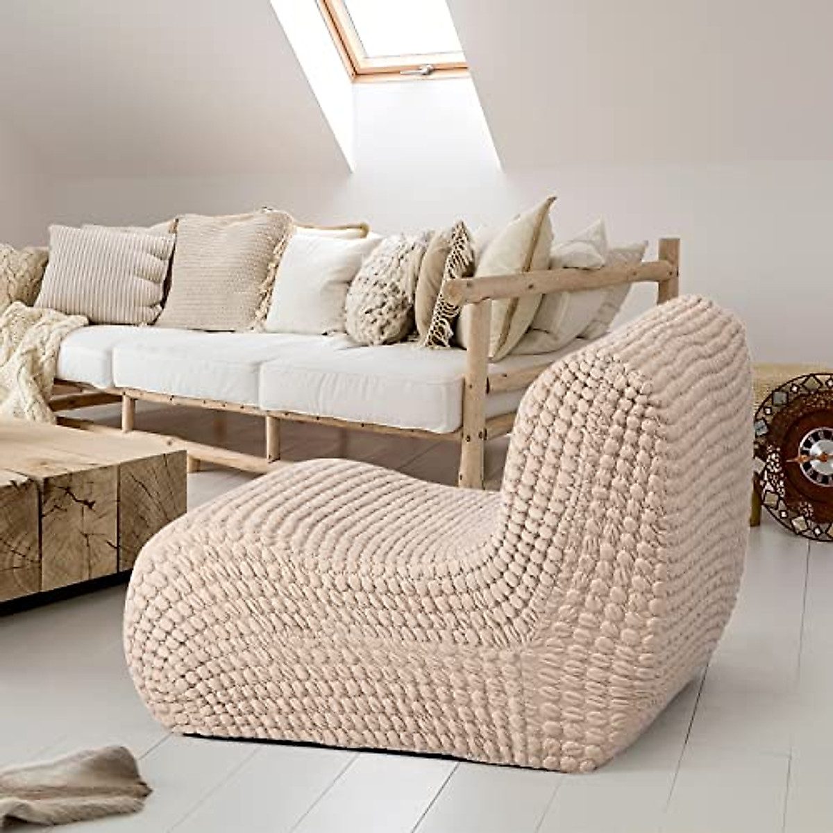 ALIMORDEN Accent Bean Bag Couch for Adult, Soft Plush Lounge Chair Lazy Leisure Sofa for Living Room, Bedroom, Salon, Office, Champagne