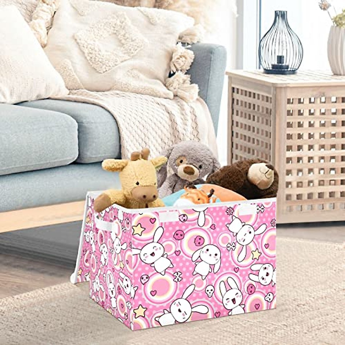 RunningBear Kawaii Rabbit Large Storage Bins with Lid Collapsible Storage Bin Storage Containers Foldable Fabric Storage Boxes for Home Office