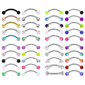 Hoeudjo 40Pcs 16G Eyebrow Piercing Rook Earrings Daith Piercing Jewelry Curved Barbell Kit Surgical Steel Tragus Vertical Lip Rings for Women Men 8mm (5/16")