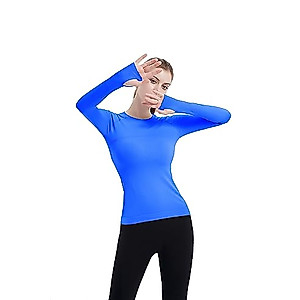 MathCat Workout Shirts for Women,Long Sleeve Athletic Shirt Women Seamless Workout Tops for Women, Yoga Compression Shirt Lakeblue