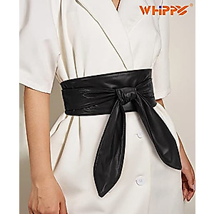WHIPPY Women Obi Belt Fashion Wrap Around Wide Waistband Knotted Cinch Belt for Dress, Black, XL