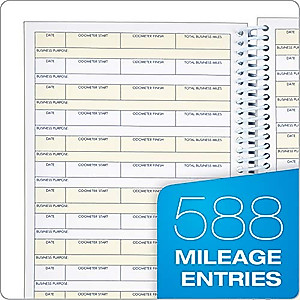 Adams ABFAFR12 Vehicle Mileage and Expense Journal, 5-1/4" x 8-1/2", Fits the Glove Box, Spiral Bound, 588 Mileage Entries, 6 Receipt Pockets,White
