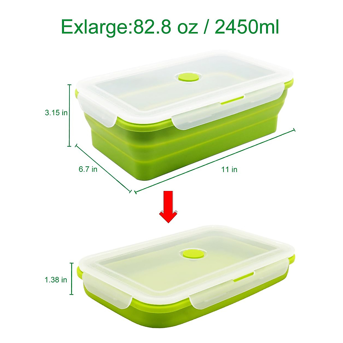 FUSMYE Set of 2 Extra Large Collapsible Silicone Food Storage Containers With Lids,82.8oz + 60.2oz Meal Box For Kitchen,Big Bento Lunch Boxes, Microwave,Dishwasher and Freezer Safe For Camping