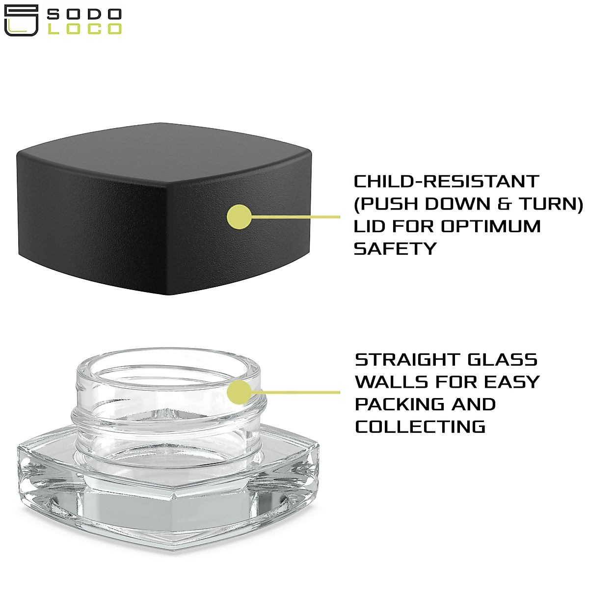 (200 Pack) 5ml Thick Glass Square Jars with Black Child Resistant Lids - Storage for Oil, Lip Balm, Wax, Cosmetics - Mini Child Proof Container