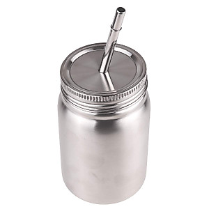 CHICTRY Stainless Steel Mason Jar with Lid and Straw Unbreakable Dishwasher Safe Drinking Tumbler Cup for Kids Adult Silver Double-Wall 500ml