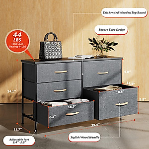 Nicehill Dresser for Bedroom with 5 Drawers, Storage Drawer Organizer, Wide Chest of Drawers for Closet, Clothes, Kids, Baby, TV Stand with Storage Drawers, Wood Board, Fabric Drawers(Black Grey)