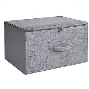 ANMINY 2PCS Storage Bins with Zipper Lid Handles Storage Boxes PP Plastic Board Foldable Lidded Cotton Linen Fabric Home Cubes Baskets Closet Clothes Organizer Containers - Gray, Large Size