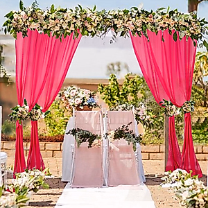 CHHEART Chiffon Curtains 2 Panels 28x96 Inches Fuchsia Chiffon Backdrop with Rod Pockets Chiffon Backdrop Curtains Wedding Party Stage Decoration Voile Curtains 96 Inches Long