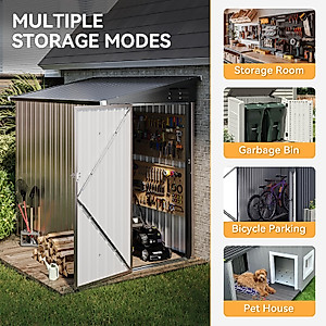 Aoxun 6' x 4' Storage Shed Lean to Storage Shed, Outdoor Metal Wall Side Storage Sheds, Outdoor Storage Cabinet for Patio, Garden, Lawn (Brown)