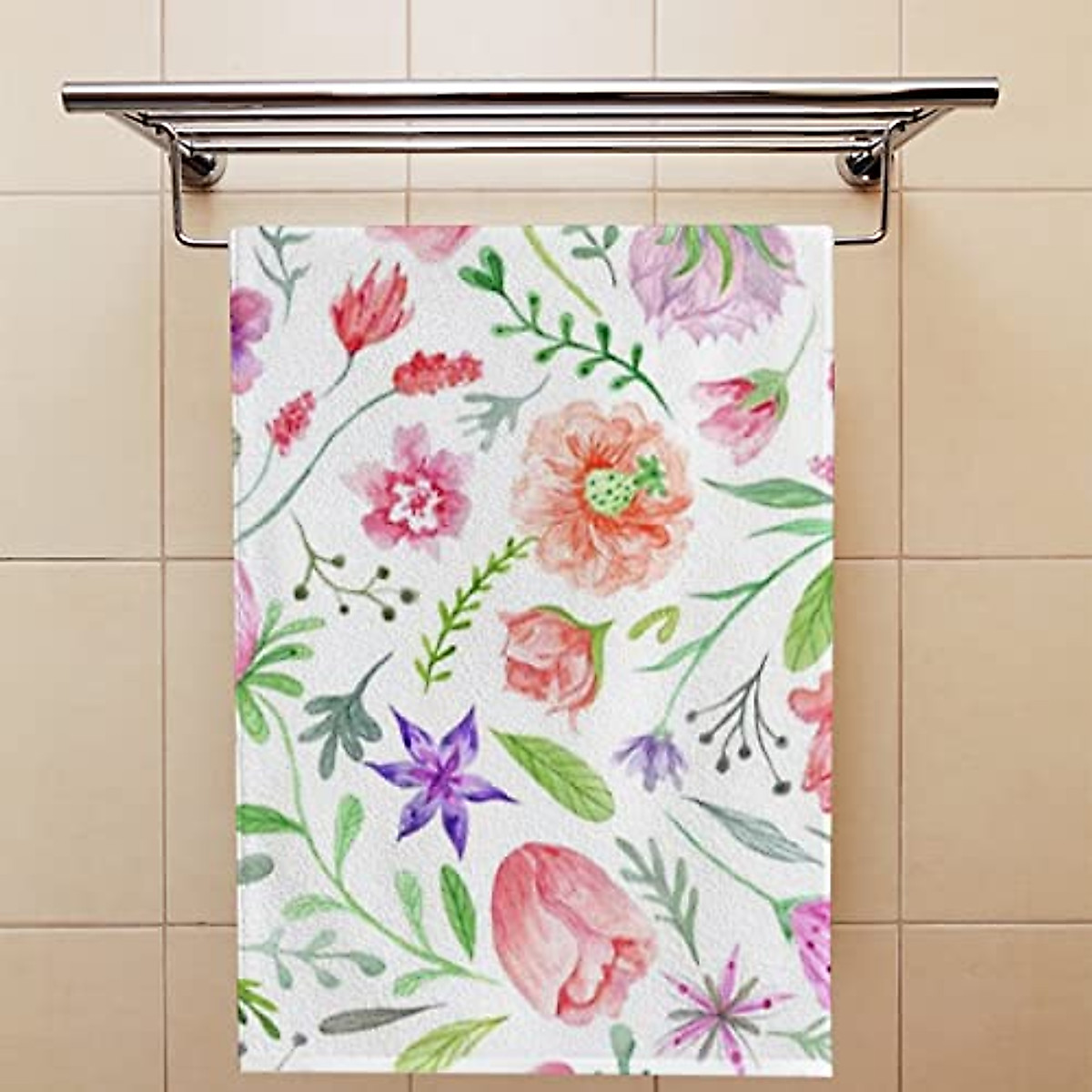 Vantaso Bath Hand Towels Set of 2 Spring Watercolor Flowers Soft and Absorbent Washcloths Kitchen Hand Towel for Bathroom Hotel Gym Spa