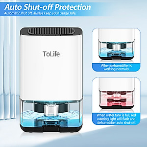 ToLife Dehumidifiers for Home 45 OZ Dehumidifier for Room with Auto-Off, Quiet Small Dehumidifier for Bathroom,Bedroom,RV, Closet 500 sq.ft
