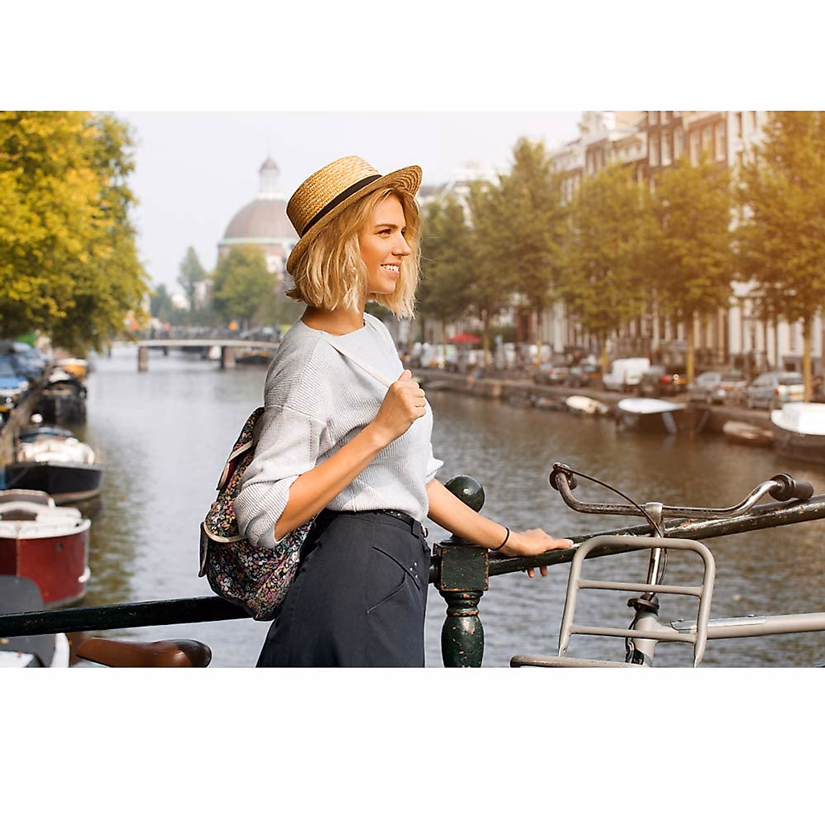 Boater Hats for Men Women Straw Skimmer Hat Wide Brim Halloween Christmas Costume(Black Band)