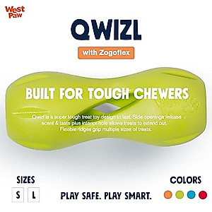 West Paw Zogoflex Qwizl Dog Puzzle Treat Toy – Interactive Chew Toy for Dogs – Dispenses Pet Treats – Brightly-Colored Dog Enrichment Toy for Aggressive Chewers, Fetch, Catch, Small 5.5", Granny Smith