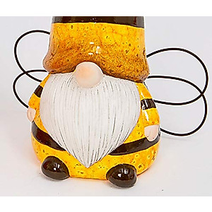 Set of 2 Garden Gnomes 10.5 Inches High, Ladybug and Bee Terracotta Garden Gnome Sculptures with Metal Wings